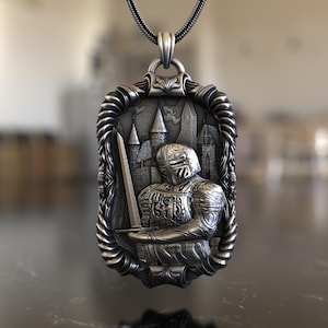 Medieval Knight Armor Castle Necklace 925 Sterling Silver Detailed ...