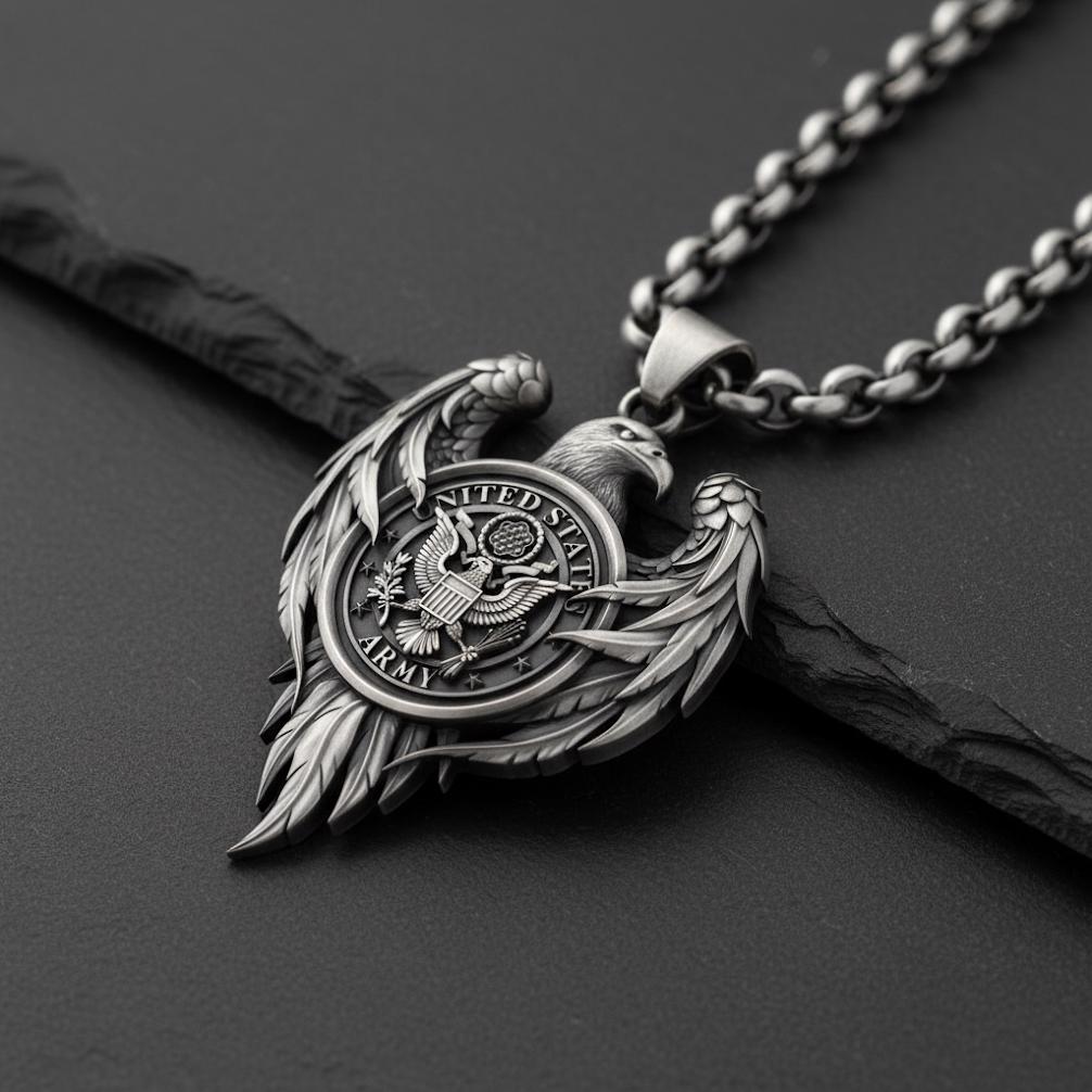 US Army Eagle Pendant 925 Sterling Silver Military Jewelry American ...