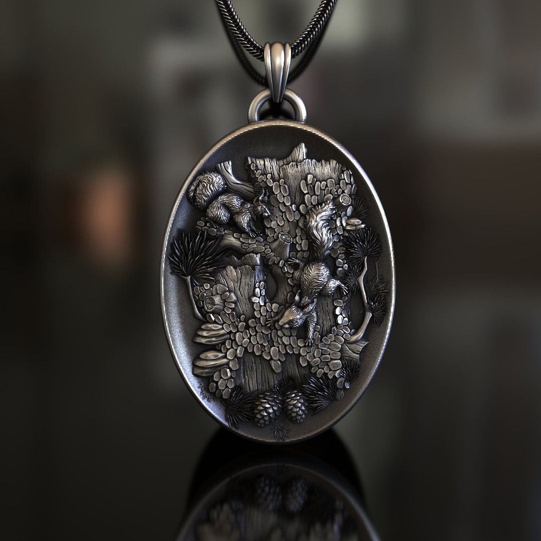 Squirrels in Woods Themed 925 Sterling Silver Necklace Unique Forest ...