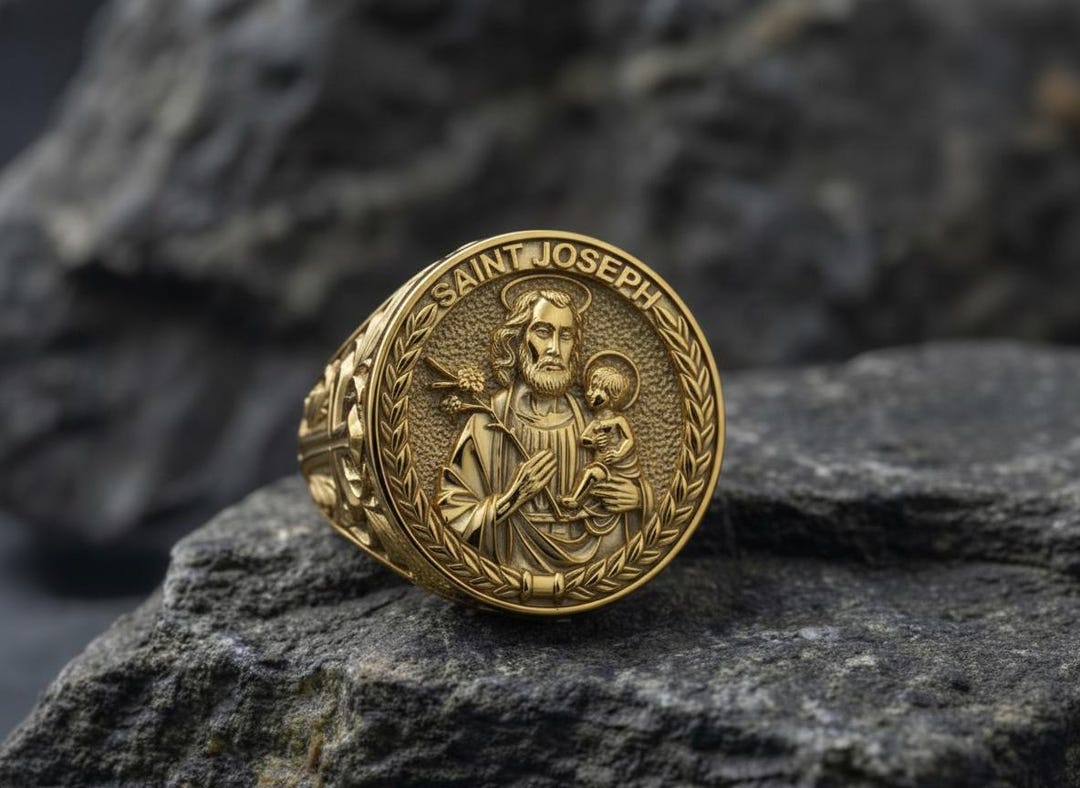 Saint Joseph Signet Ring 925 Sterling Silver 14K Gold Vermeil Religious ...