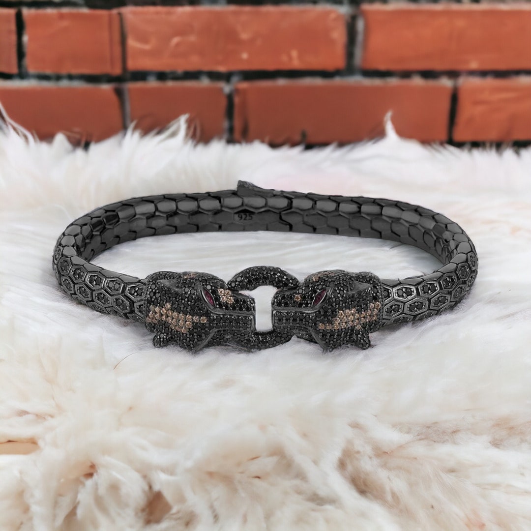 Exquisite Men's 925 Silver Bracelet With Panther Head & Python Design ...