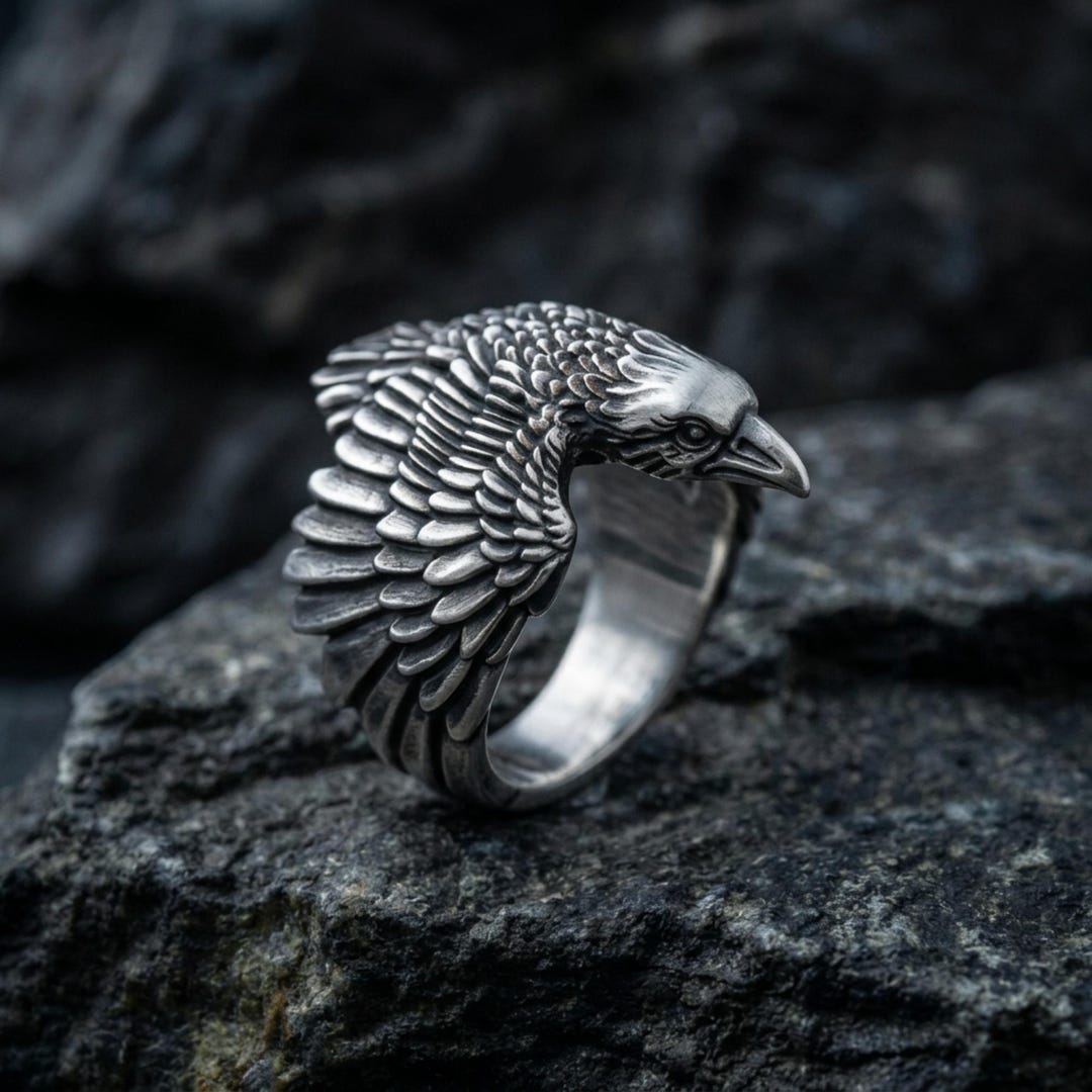 Mystical 925 Sterling Silver Raven Ring Detailed Bird Design Enigmatic ...