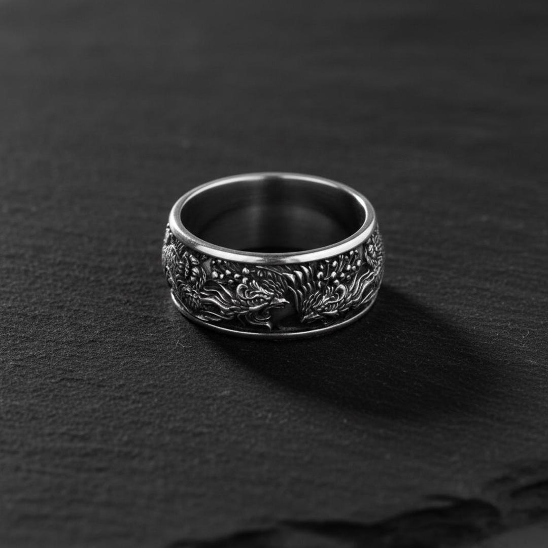 925 Sterling Silver Ring, Basan Fire Bird, Japanese Phoenix Mythology ...