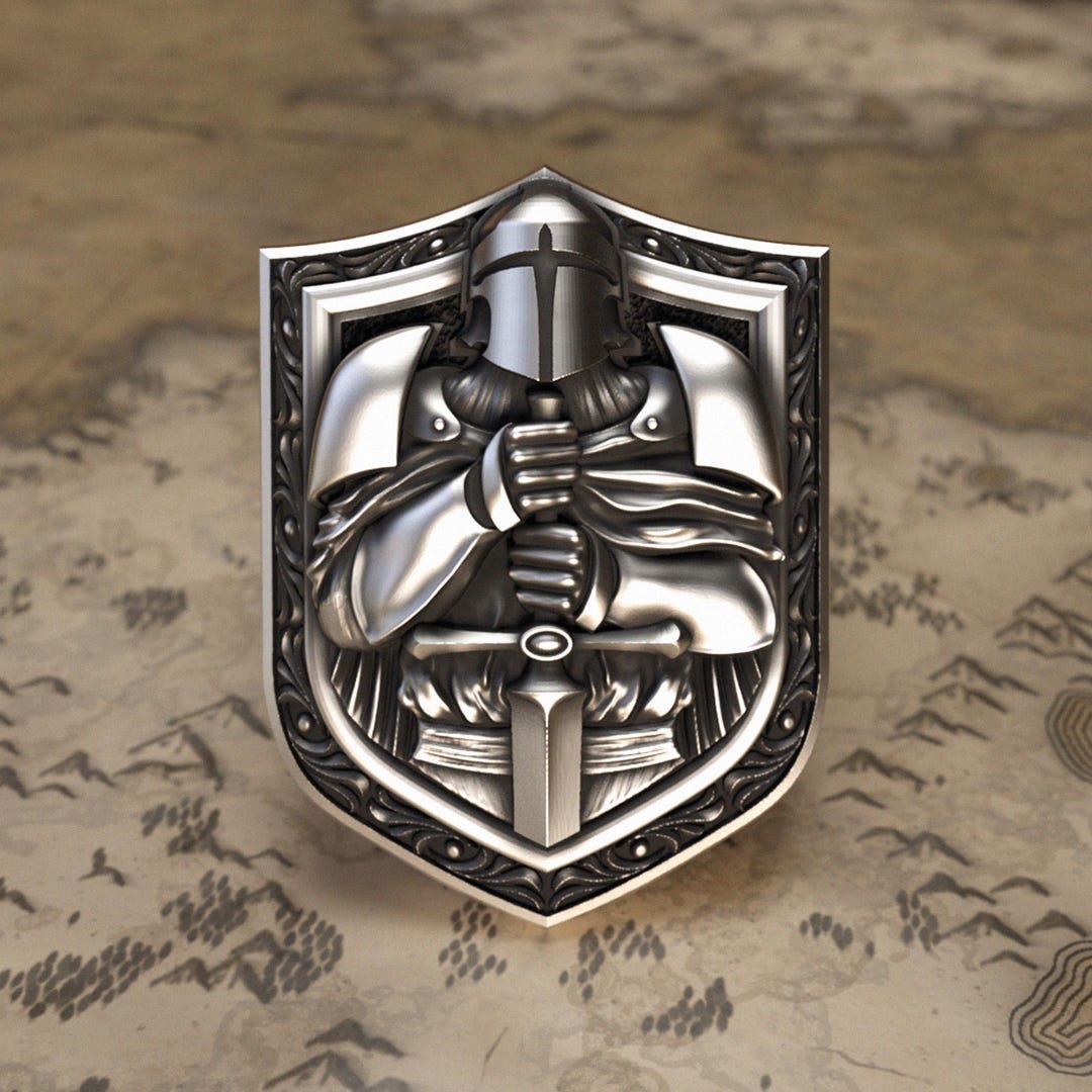 Crusader Knight Handmade Silver Men Signet Ring, Christian Medieval ...