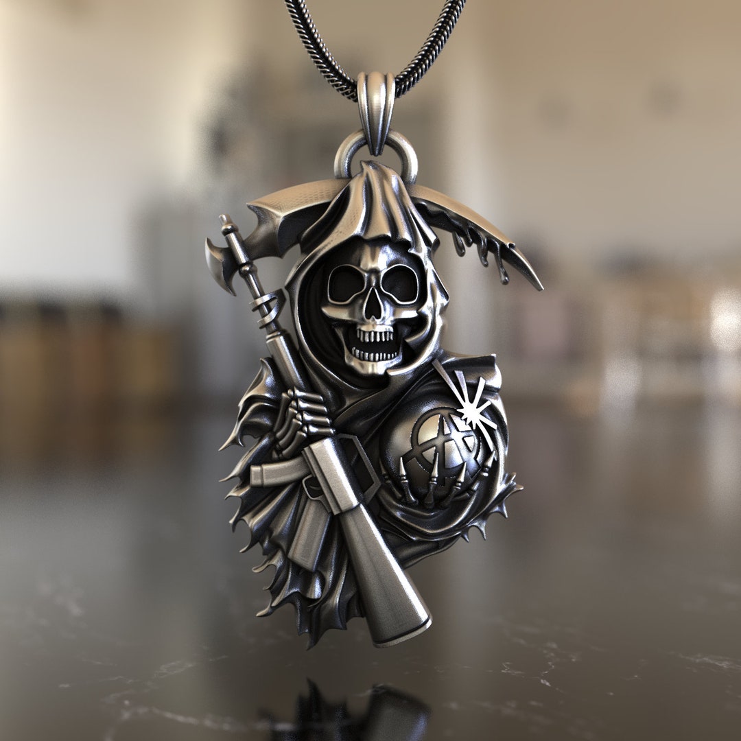 SOA Grim Reaper Pendant, 925 Sterling Silver Necklace Sons of Anarchy ...