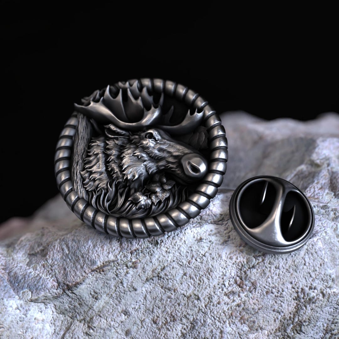 Majestic Moose Head Lapel Pin Handcrafted in 925 Sterling Silver ...
