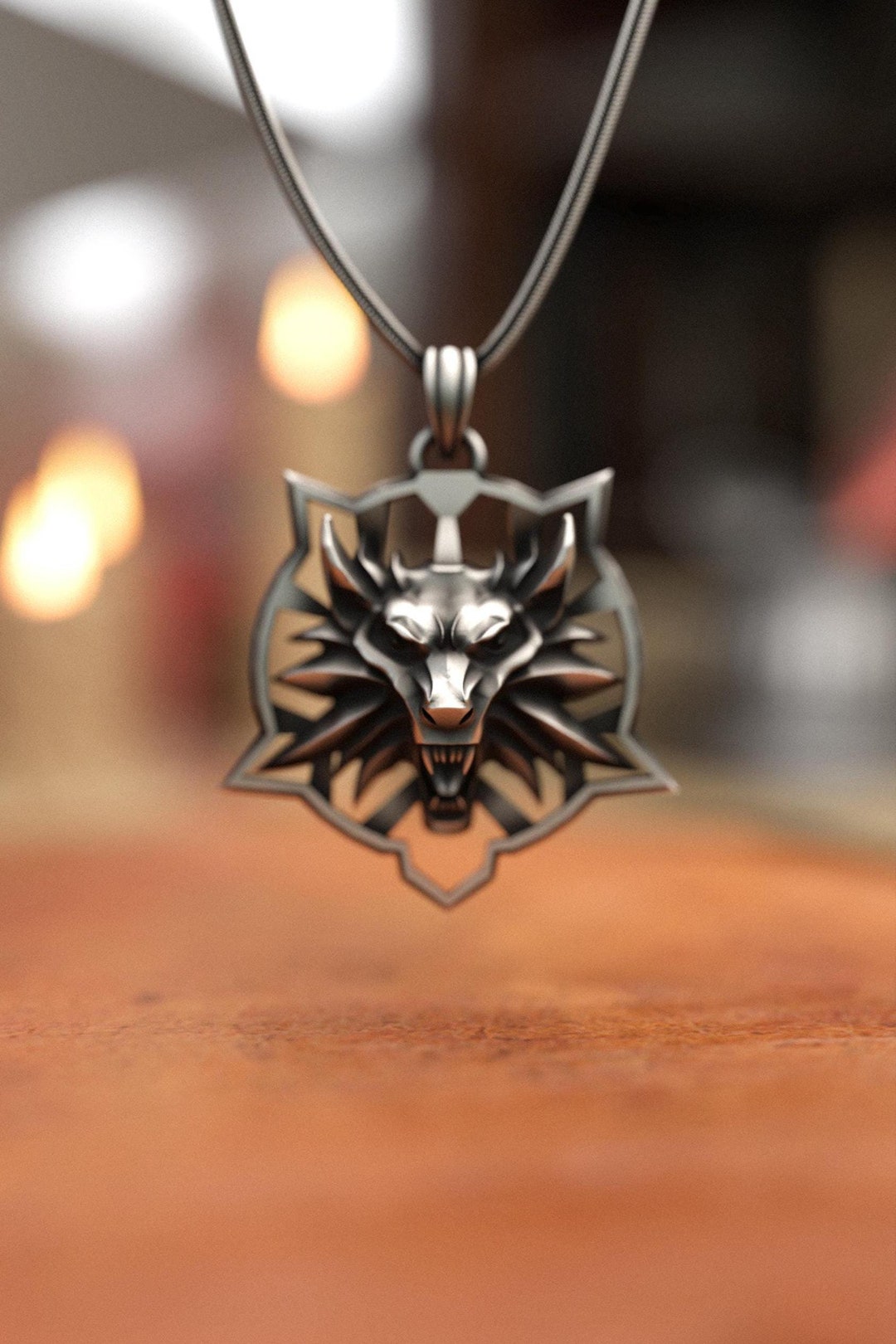 The Witcher Wolf Necklace, 925 Sterling Silver Wolf Head Pendant ...
