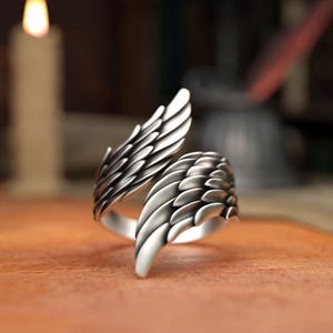 925 Sterling Silver Wings Ring Handcrafted, Unisex, Angelic Symbol ...