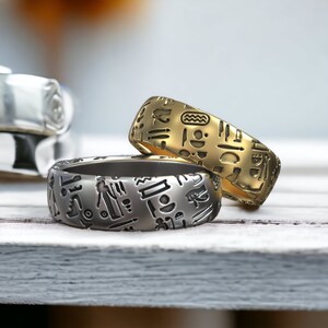 Ancient Egyptian Symbols Amulet Wedding Ring 925 Sterling Silver ...