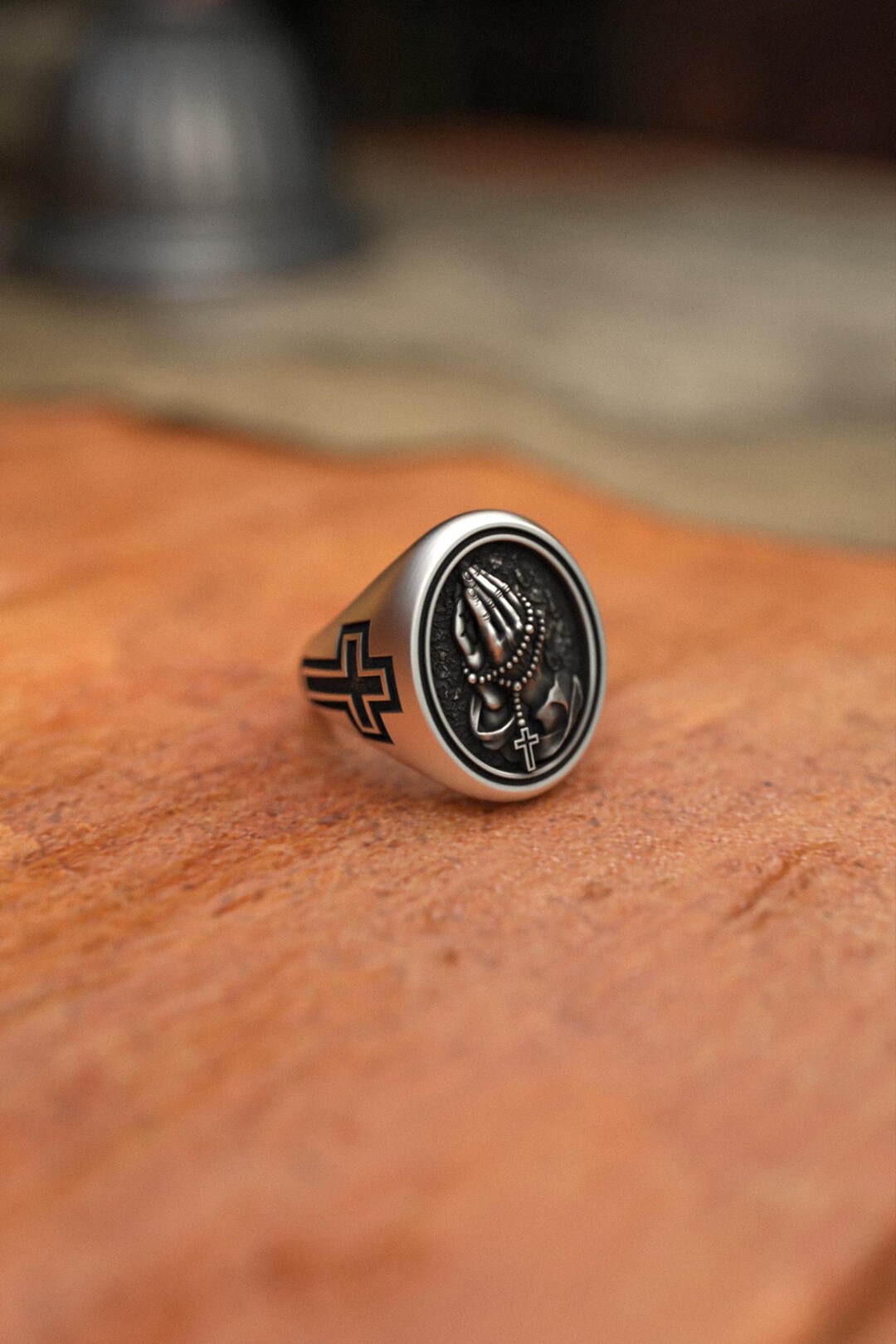 925 Sterling Silver Cross Praying Hands Ring Handcrafted, Unisex, Christian Symbol, Faith ...