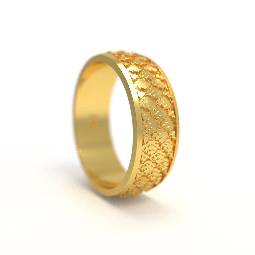 Gold Men Wedding Ring Japanese Art Inspired Wave Pattern Unique ...