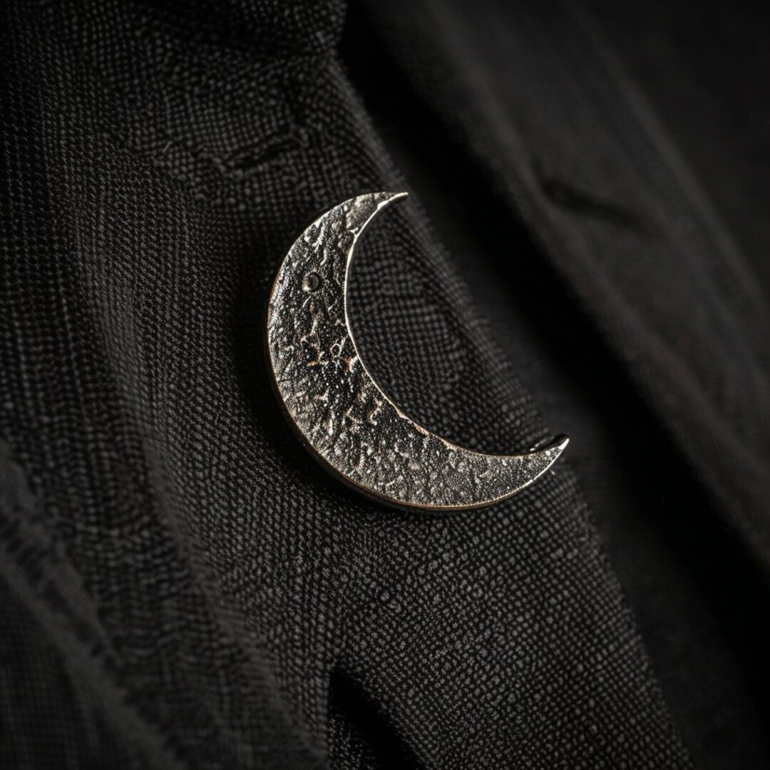 Crescent Moon Lapel Pin Textured Design Symbol of Change and Growth ...