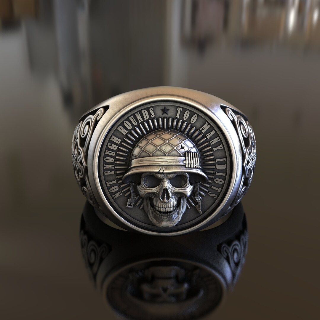 925 Sterling Silver Skull Soldier Helmet Ring Military Valor Symbol ...