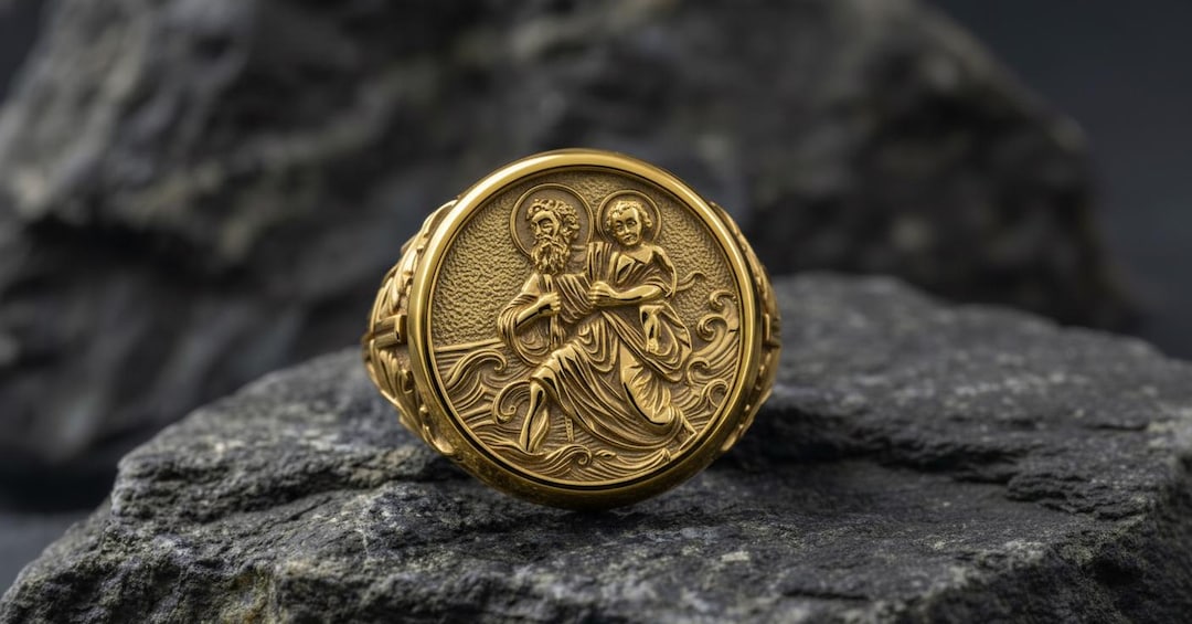 Saint Christopher Ring 925 Sterling Silver 14K Gold Vermeil Religious ...