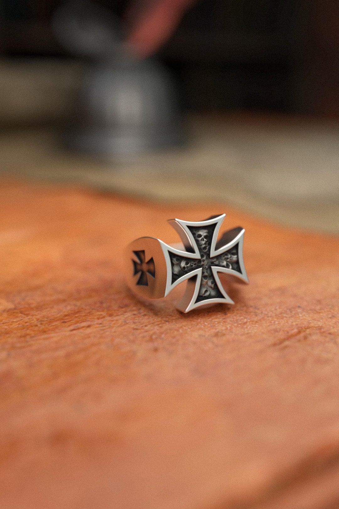 Maltese Cross Skull Ring, 925 Silver, Heraldic Symbol, Knights ...