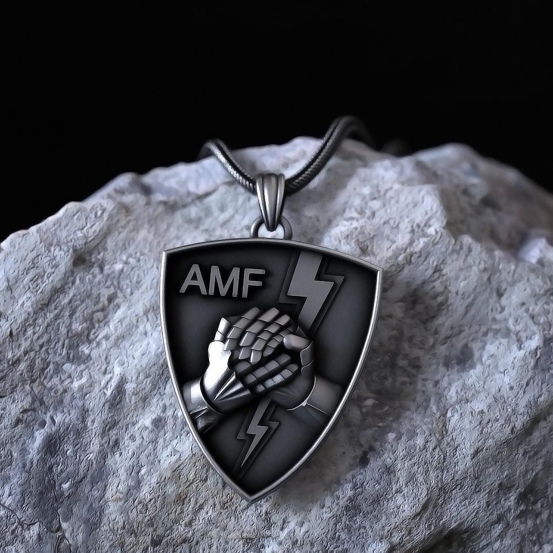 AMF Shield Necklace 925 Sterling Silver, Military Strength Symbol ...