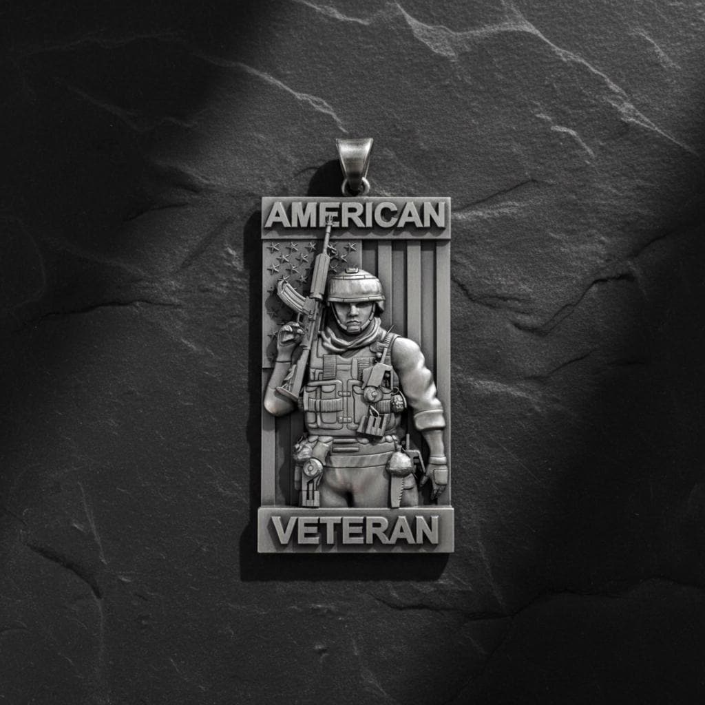 American Veteran Pendant 925 Sterling Silver Military Soldier Necklace ...