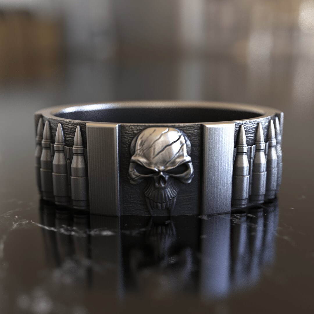 Skull Punisher Fan Art Ring 925 Sterling Silver Bandolier Design Symbol ...