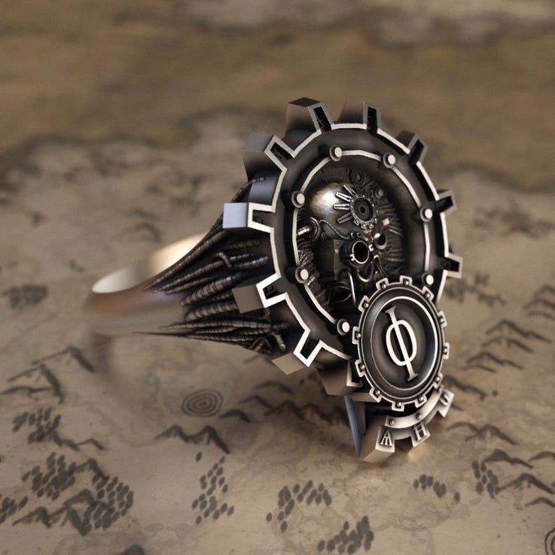 Adeptus Mechanicus Ring, 3D Chunky Ring, 925 Sterling Silver Biker Ring ...