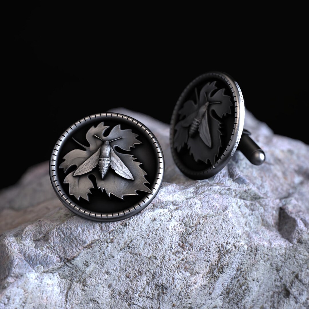 Handcrafted 925 Sterling Silver Moth and Leaf Cufflinks Nature-inspired ...