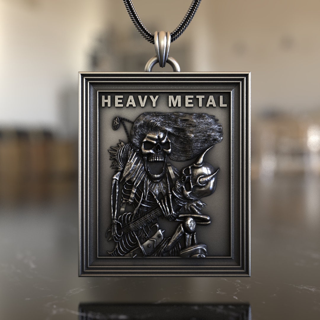 Heavy Metal Skeleton Guitar 925 Sterling Silver Necklace Rocker's Dream ...