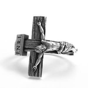 925 Sterling Silver Ring, Jesus Christ Crucifix Cross, Christian ...