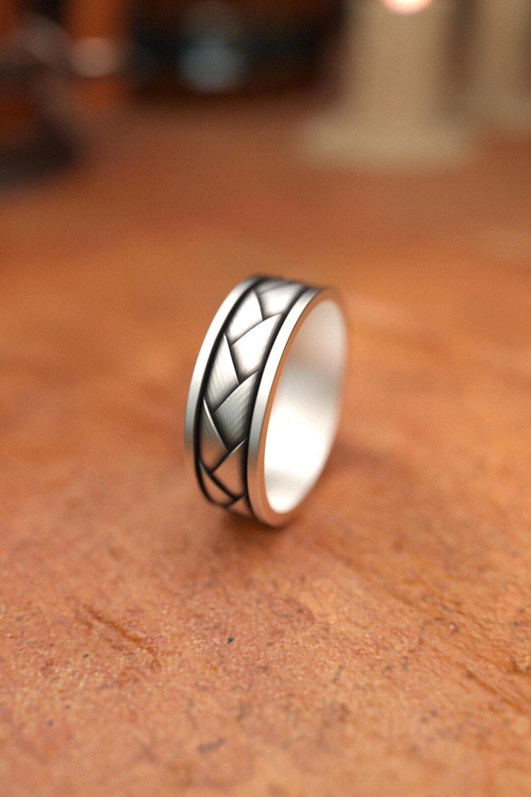 Japanese Pattern Men Wedding Ring, 925 Sterling Silver Men Wedding ...