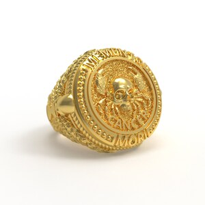Cancer Signet Memento Mori Men's Zodiac Gold Ring Unique Astrology ...