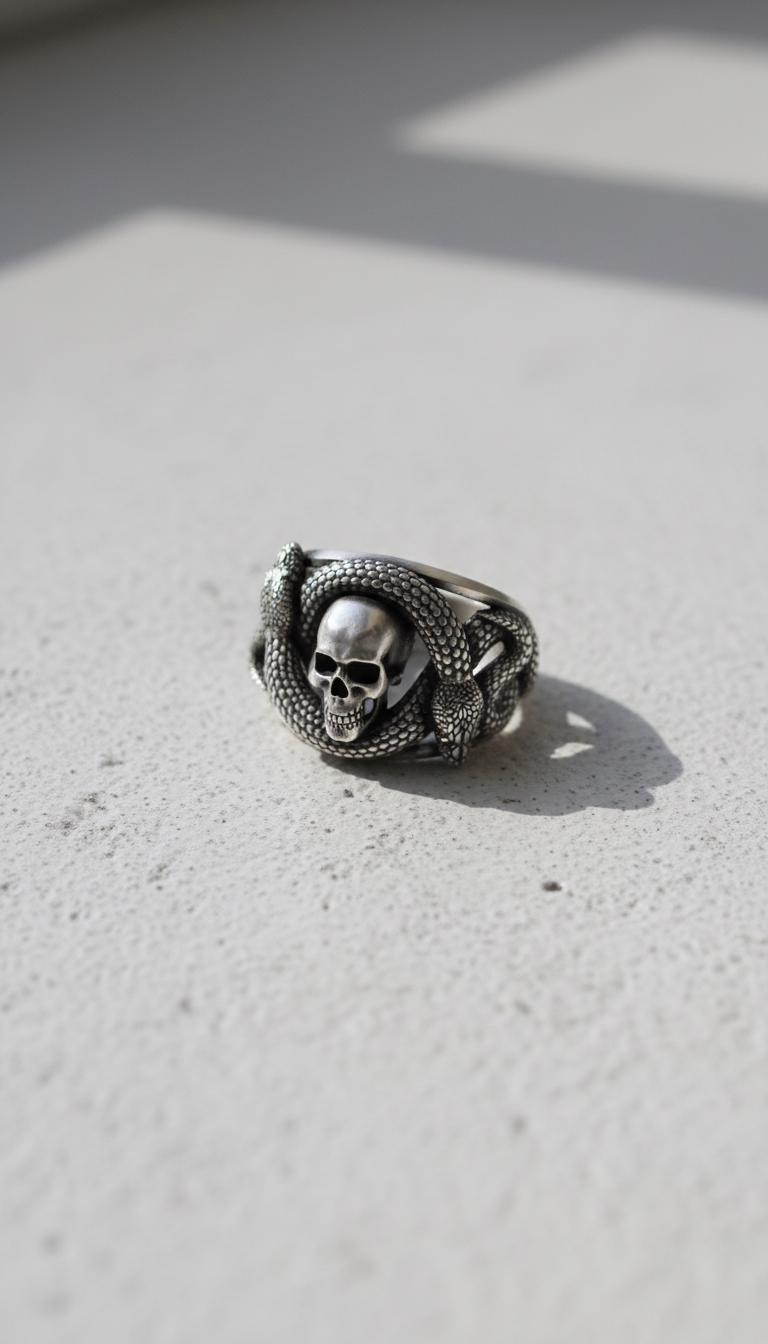 Double Headed Snake Skull Ring, 925 Sterling Silver, Gothic Unisex ...