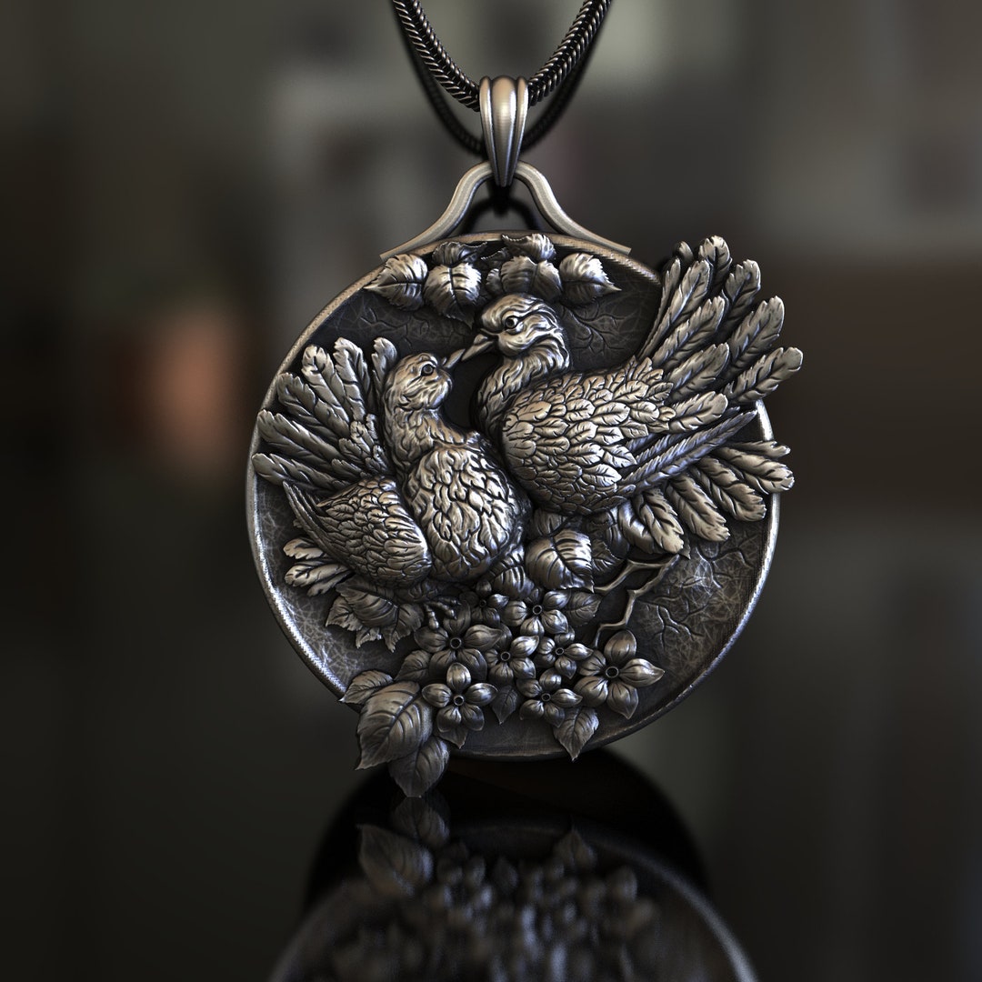 Delicate Pigeons Themed 925 Sterling Silver Necklace Handmade Artisan ...