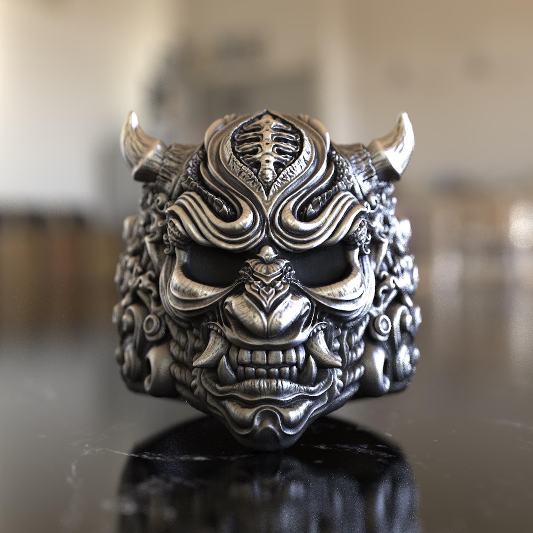 Hannya Oni Mask Ring, Japanese Folklore Inspired, 925 Sterling Silver ...