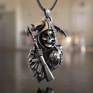 SOA Grim Reaper Pendant, 925 Sterling Silver Necklace Sons of Anarchy ...