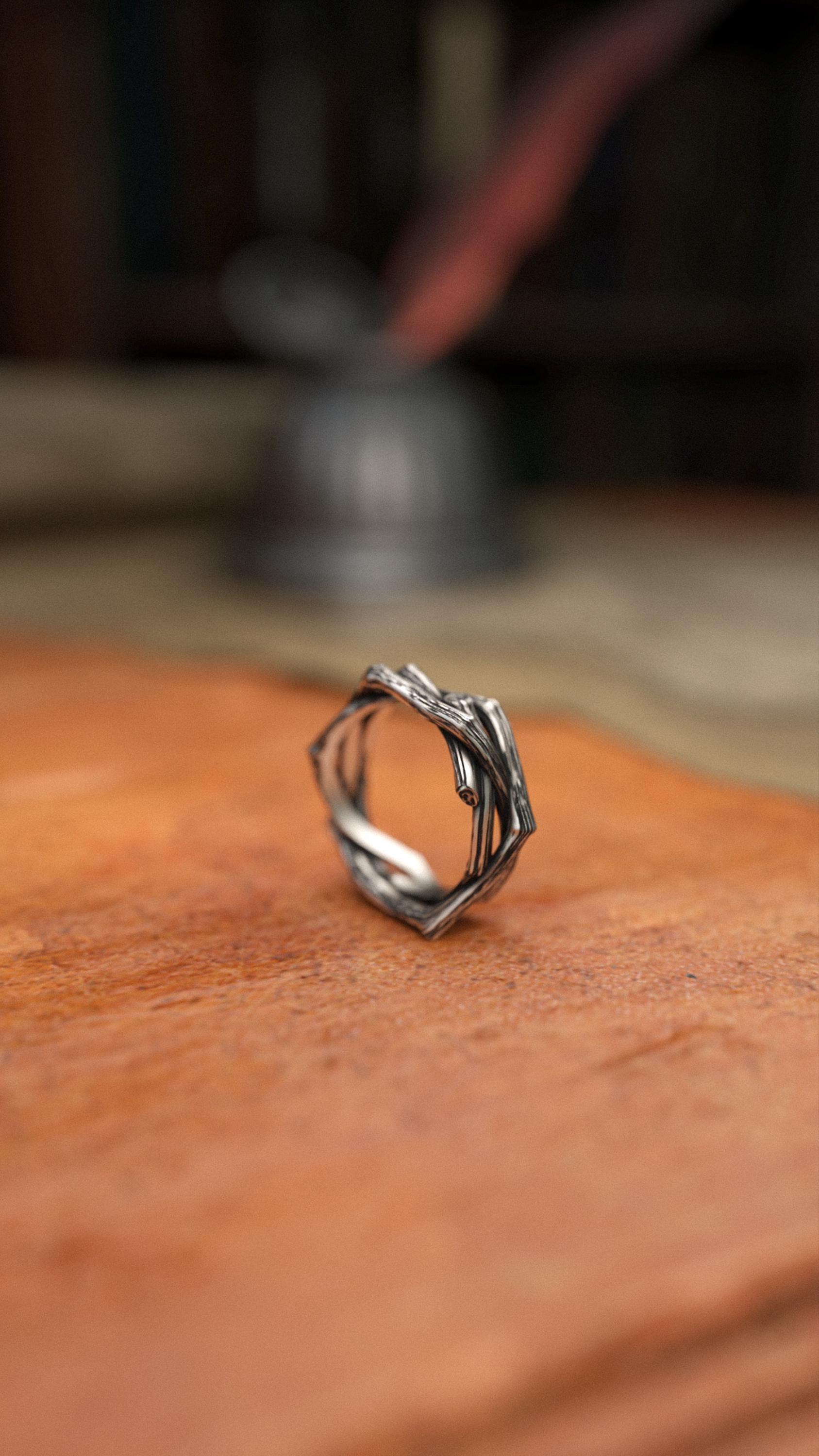 Branch Wedding Band Ring, 925 Sterling Silver, Handmade Nature Inspired ...