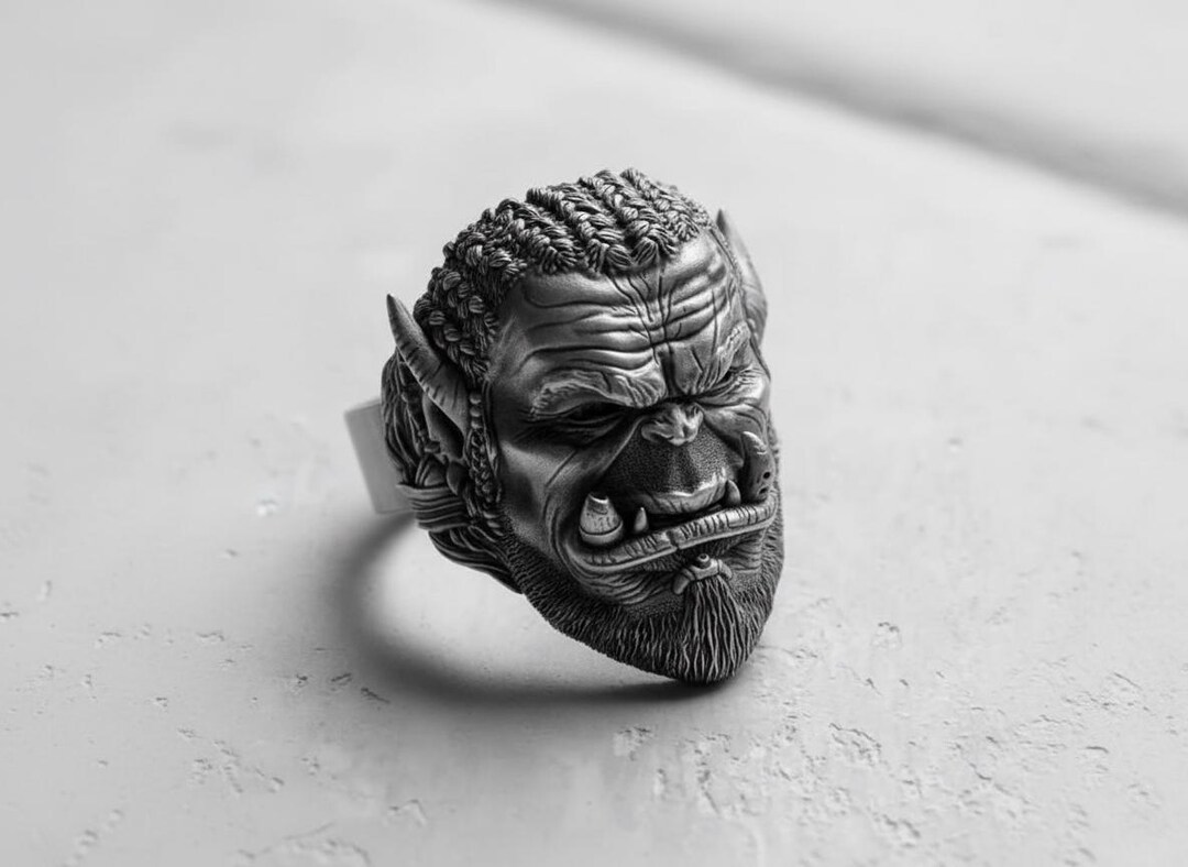 Orc Warrior Head Ring 925 Sterling Silver Oxidized Finish Fantasy ...