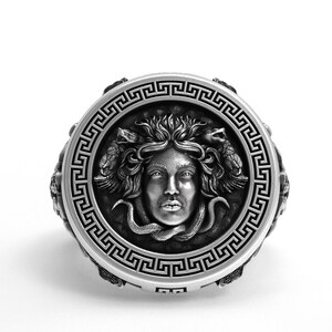 925 Sterling Silver Medusa Signet – Gorgona Snake Head & Antique Greek ...