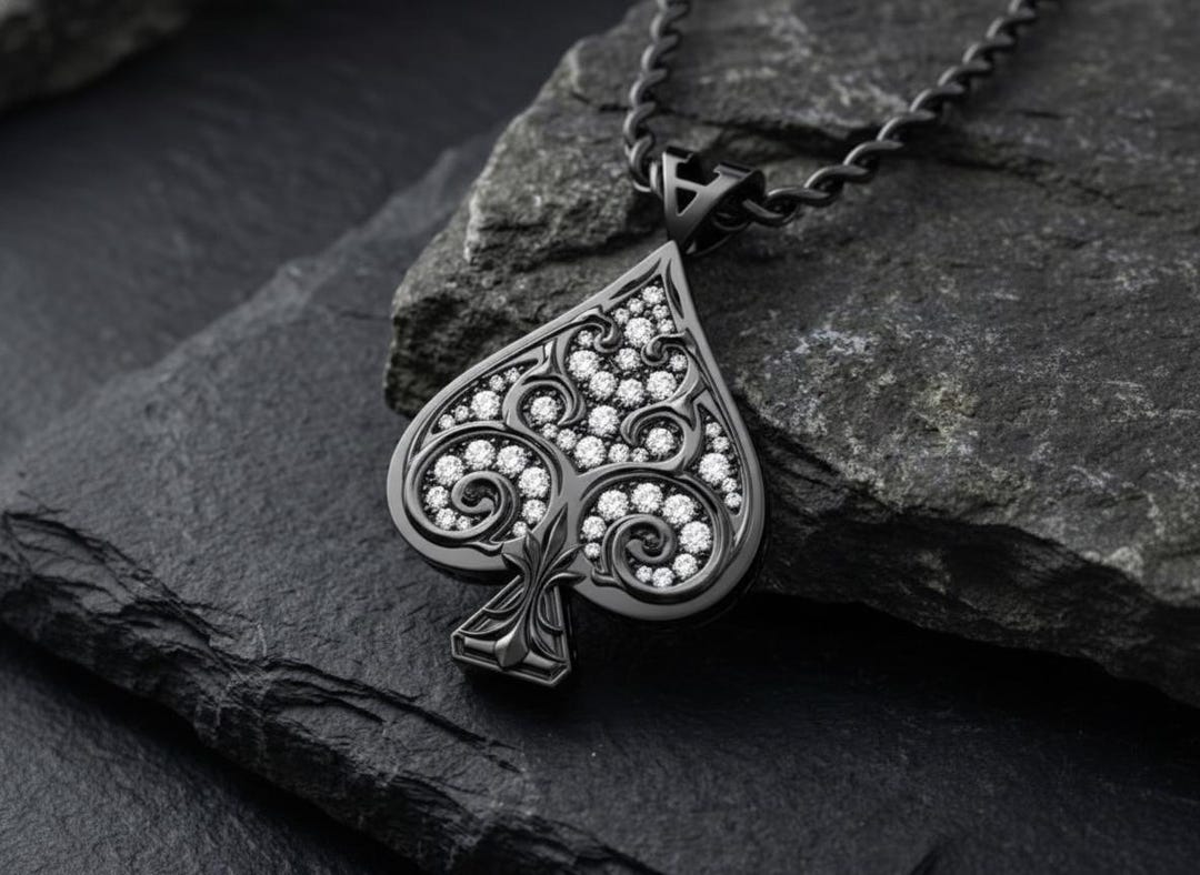 Ace of Spades Pendant 925 Sterling Silver Black Rhodium Finish Gothic ...