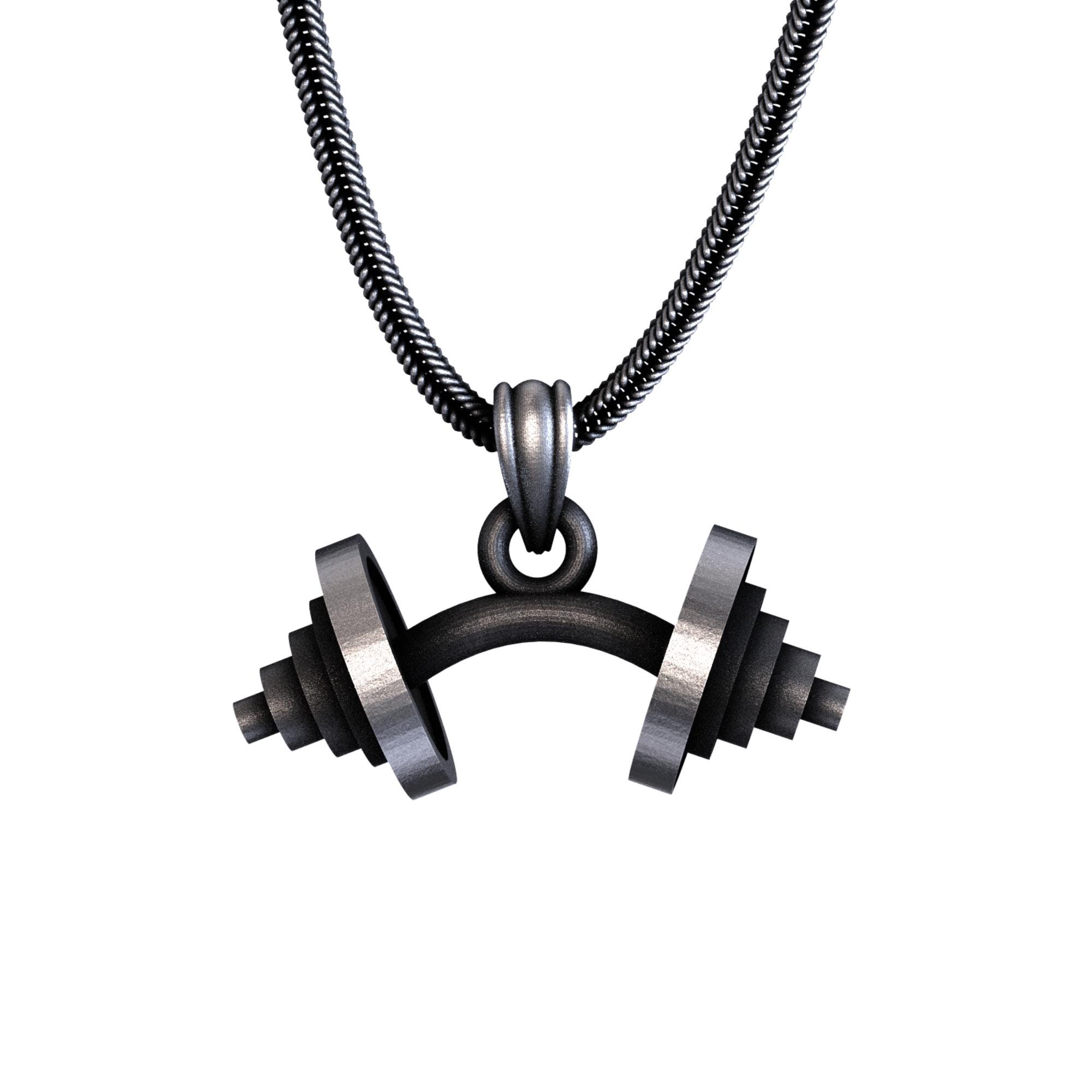 925 Sterling Silver Dumbbell Pendant, Fitness Necklace, Gym Jewelry ...