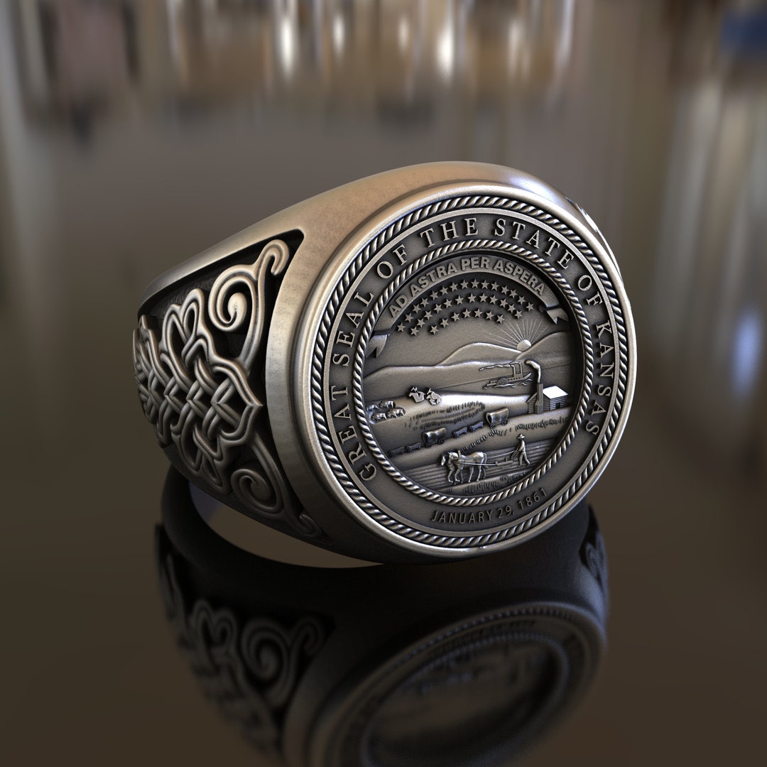 Handcrafted 925 Sterling Silver Kansas State Seal Disc Ring ...