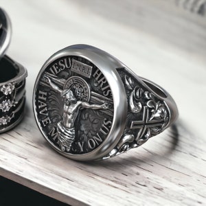 Jesus Christ Crucifixion Signet 925 Sterling Silver Catholic Cross ...