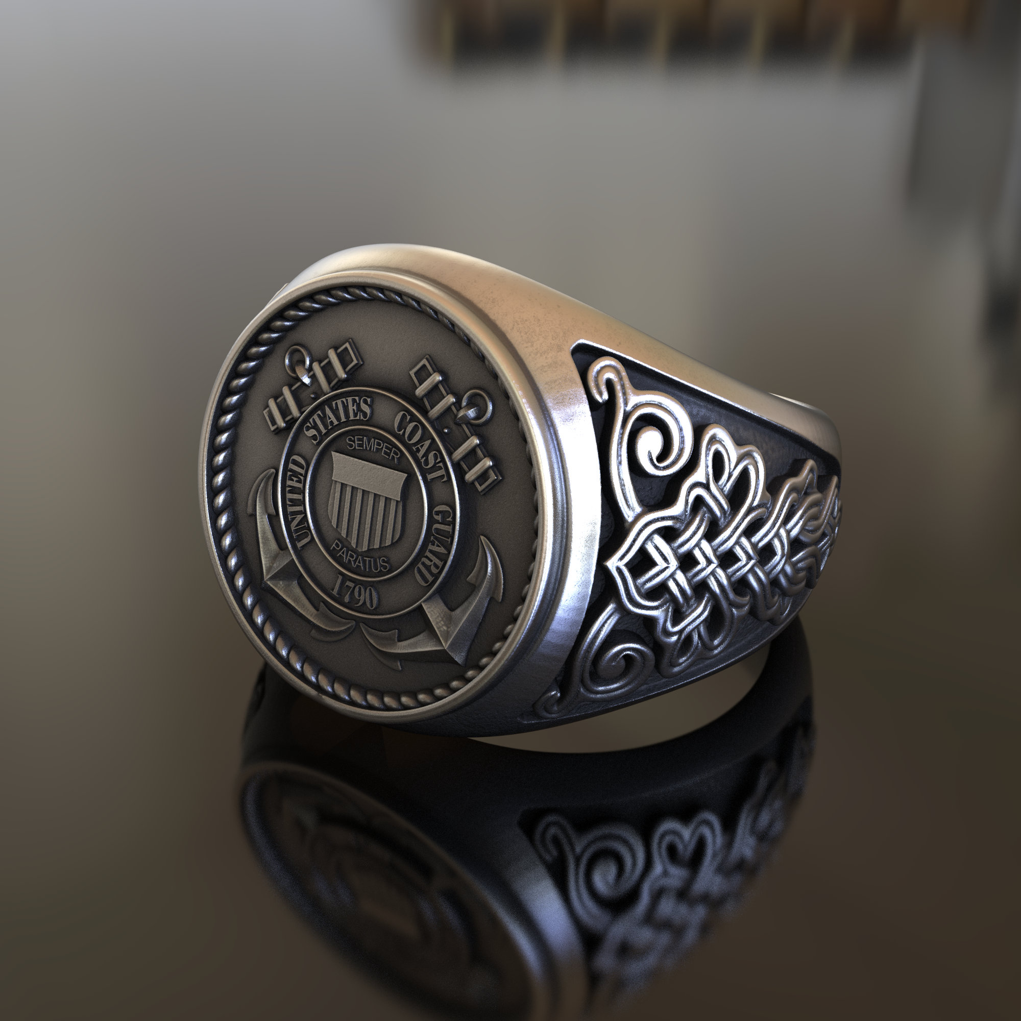 925 Sterling Silver USA Coast Guard Ring Nautical Tribute Handcrafted ...