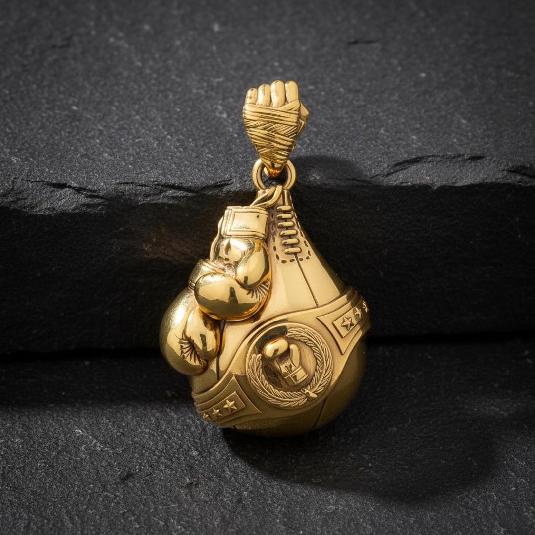 Boxing Pendant Gold Vermeil 925 Silver Necklace, Championship Belt ...
