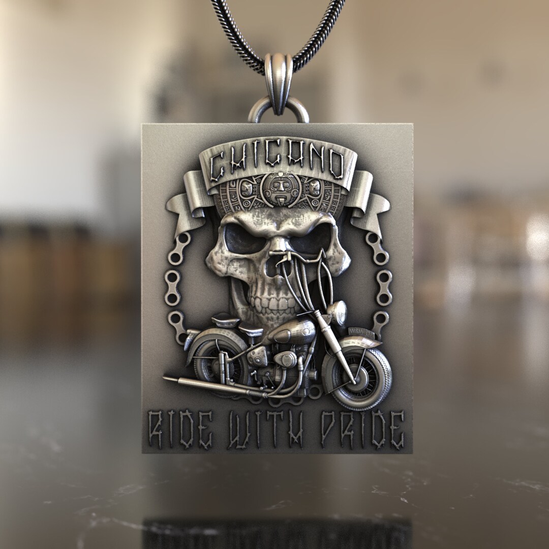 Biker Skull Disk New Chain 925 Sterling Silver Necklace Road Warrior ...