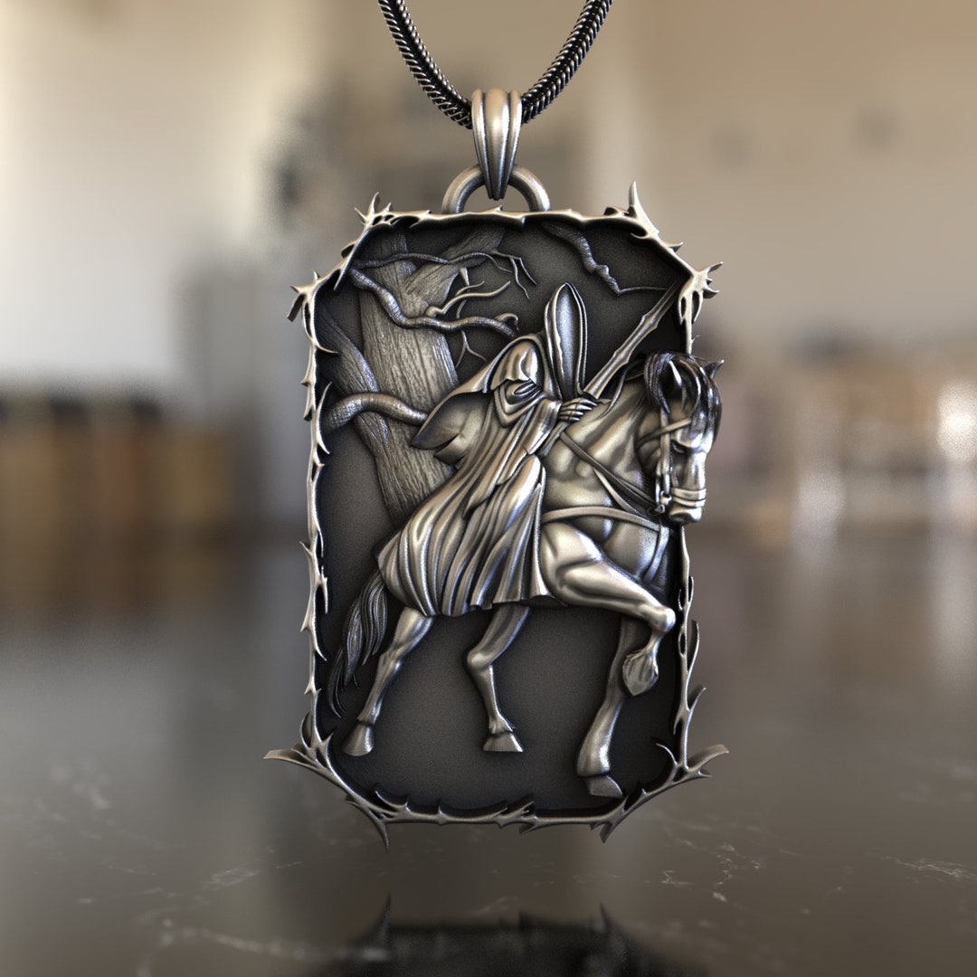 Men of Death on Horse 925 Sterling Silver Necklace Grim Reaper Rider ...