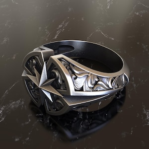 925 Sterling Silver Windrose Ring – North Star Compass Traveler Signet ...