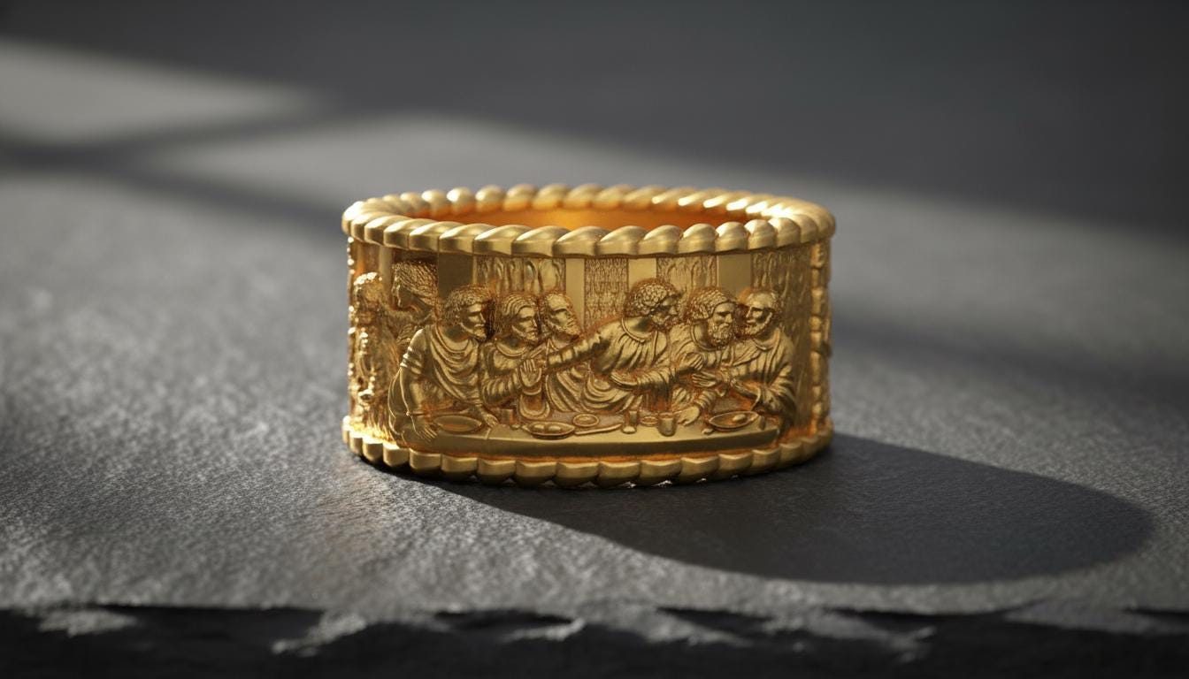 Last Supper Ring Gold Vermeil Sterling Silver Religious Band Jesus ...