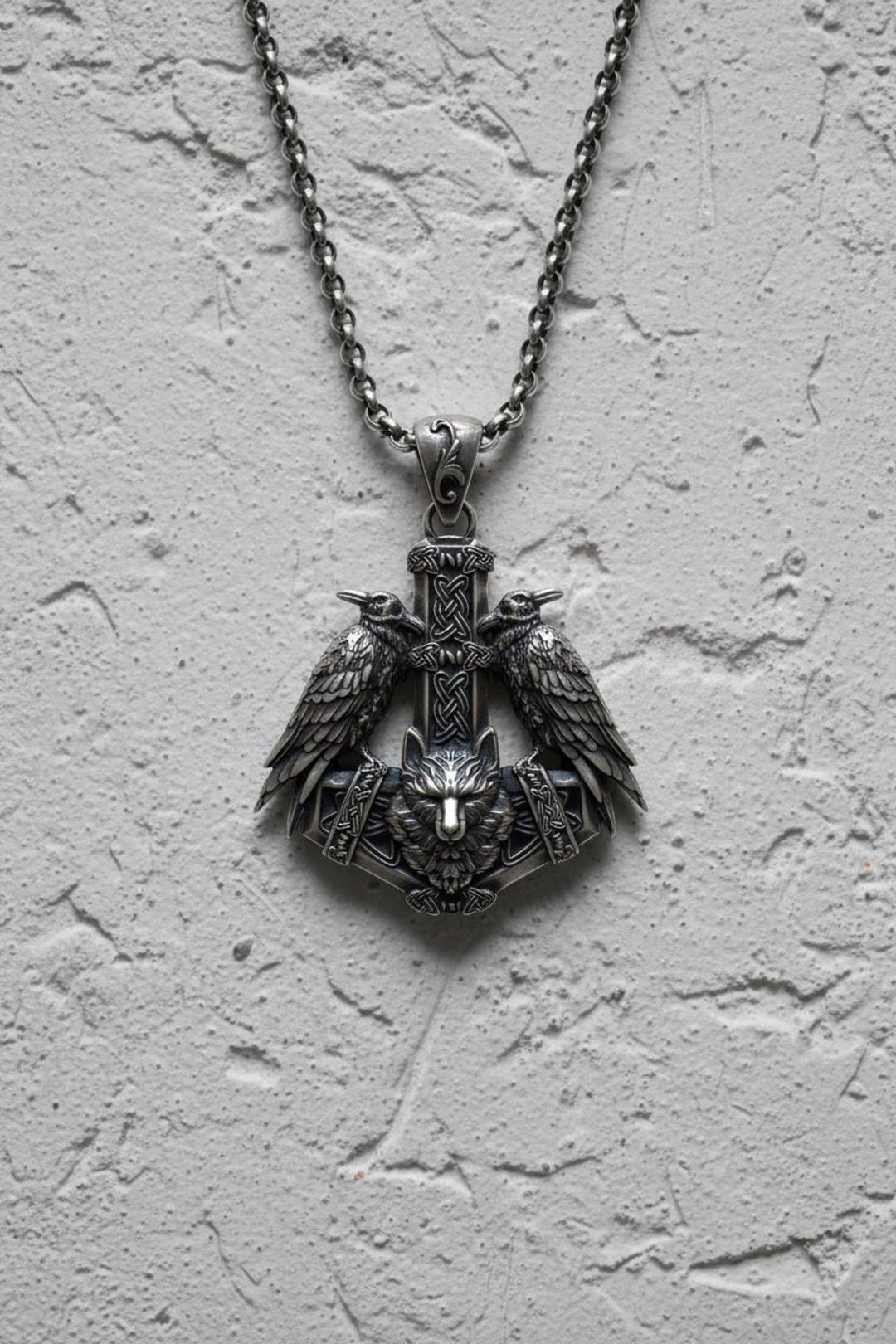 Viking Raven Axe Pendant 925 Sterling Silver Necklace Norse Wolf Celtic ...