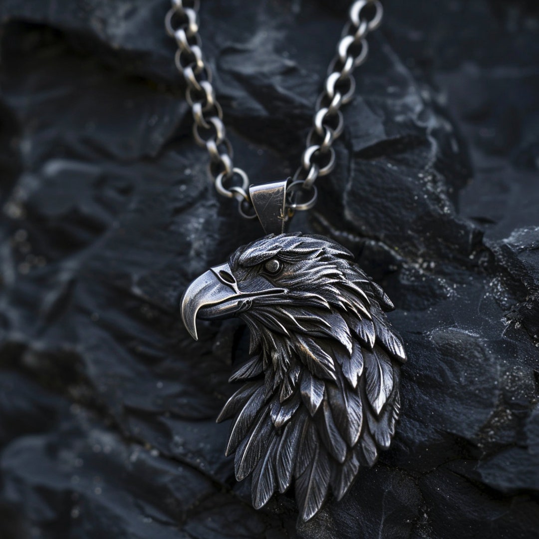 Eagle Head Pendant Necklace 925 Sterling Silver Detailed Design Crafted ...