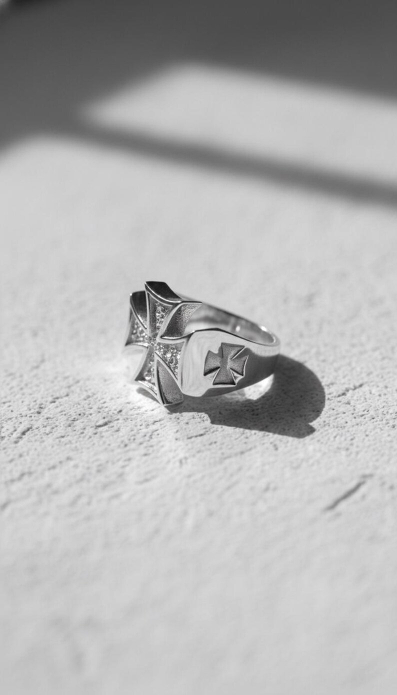 Maltese Cross Skull Ring, 925 Silver, Heraldic Symbol, Knights ...