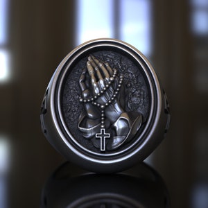 925 Sterling Silver Cross Praying Hands Ring Handcrafted, Unisex, Christian Symbol, Faith ...