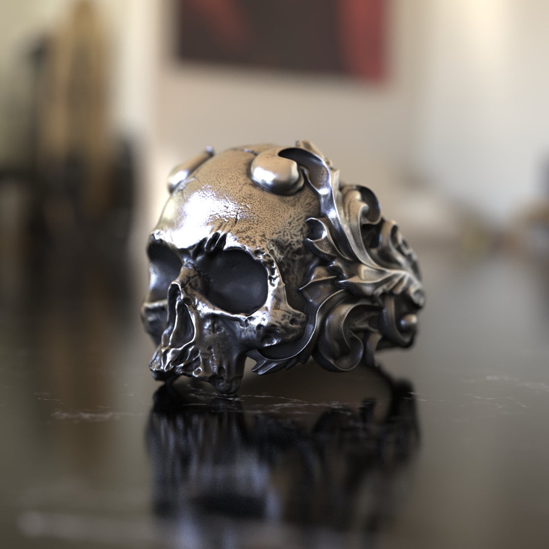 Caesar Skull Themed 925 Sterling Silver Ring, Handcrafted Historical-inspired Jewelry, Perfect ...